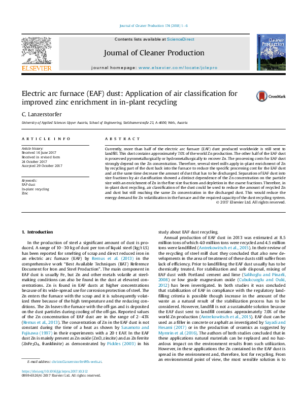 (PDF) Electric arc furnace (EAF) dust: Application of air ...