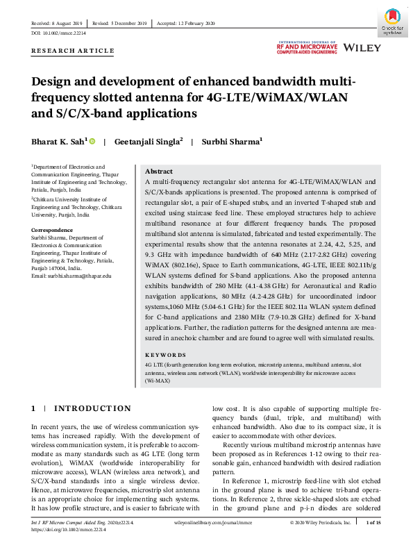 (PDF) Design and development of enhanced bandwidth multi‐frequency ...