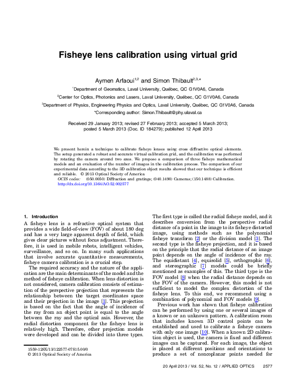 (PDF) Fisheye lens calibration using virtual grid