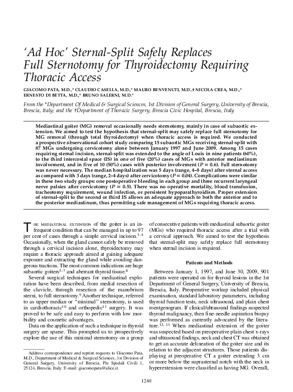 (PDF) ‘Ad Hoc Sternal-Split Safely Replaces Full Sternotomy for ...