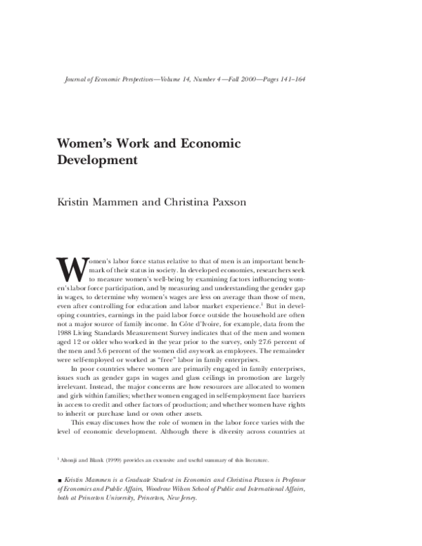 (PDF) Women's Work and Economic Development