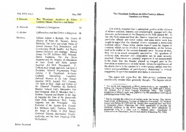 (PDF) The Theatrical Audience in Fifth-Century Athens: Numbers and Status