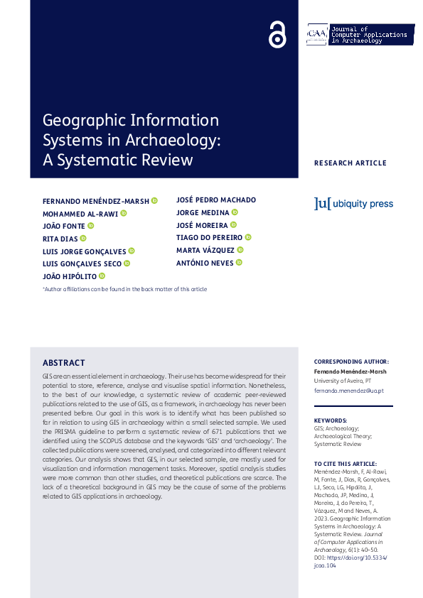 (PDF) Geographic Information Systems in Archaeology: A Systematic Review