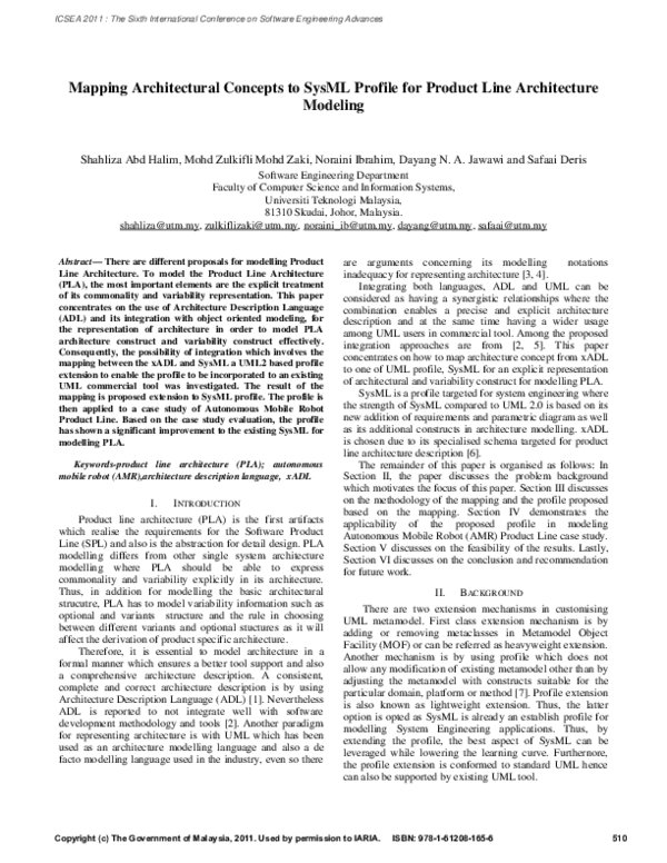 (PDF) Mapping Architectural Concepts to SysML Profile for Product Line Architecture Modeling