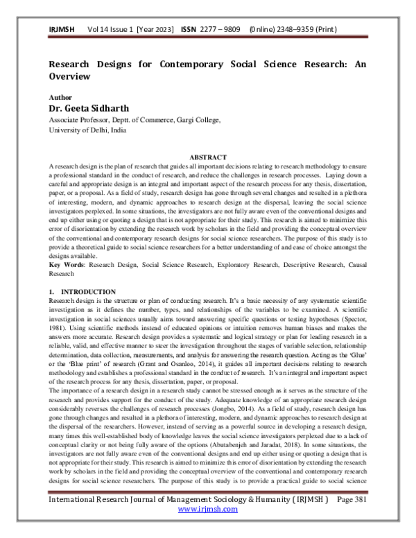 (PDF) Research Designs for Contemporary Social Science Research: An ...