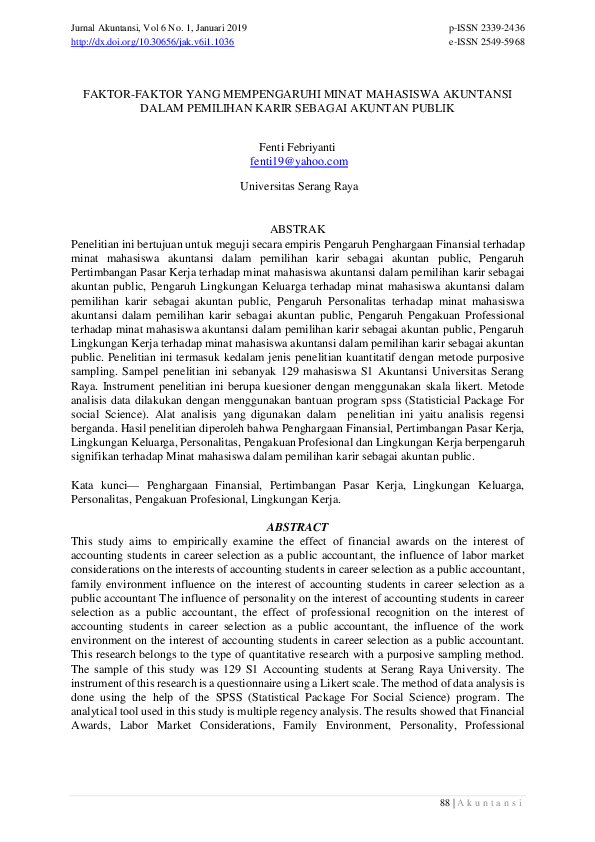 (PDF) Faktor-Faktor Yang Mempengaruhi Minat Mahasiswa Akuntansi Dalam Pemilihan Karir Sebagai ...