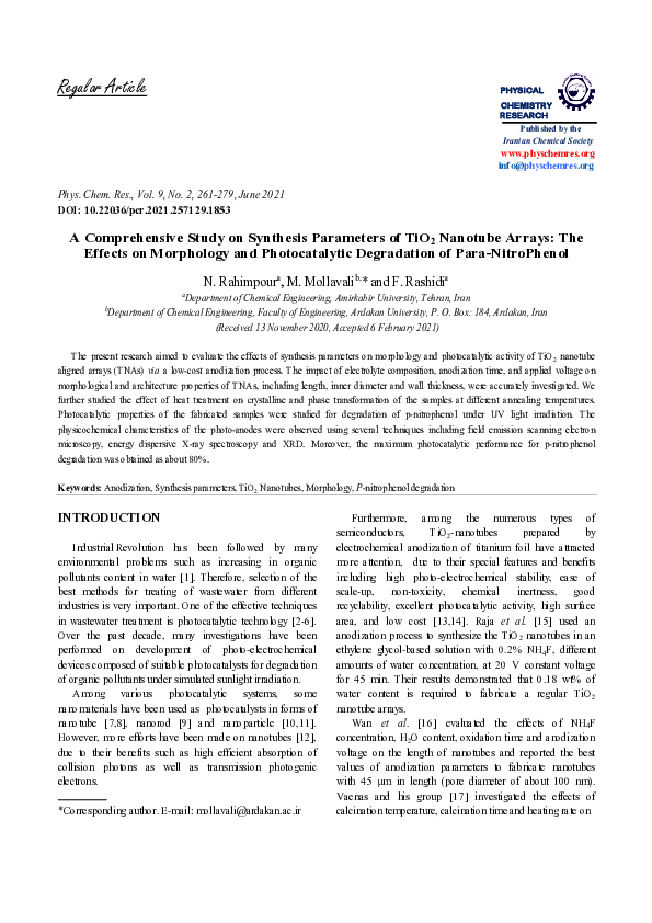 (PDF) A Comprehensive Study on Synthesis Parameters of TiO2 Nanotube ...
