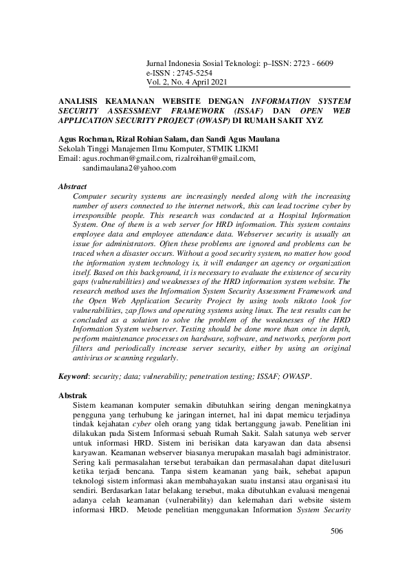 (PDF) Analisis Keamanan Website dengan Information System Security Assessment Framework (Issaf ...