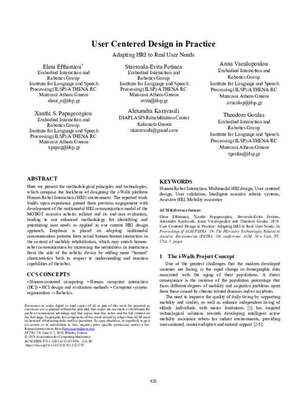 (PDF) User centered design in practice | Eleni Efthimiou - Academia.edu