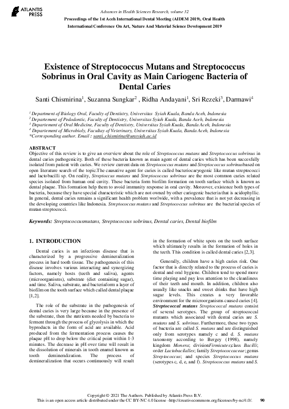 Pdf Existence Of Streptococcus Mutans And Streptococcus Sobrinus In Oral Cavity As Main