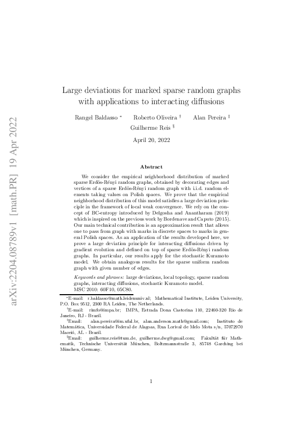 (PDF) Large deviations for marked sparse random graphs with applications to interacting diffusions