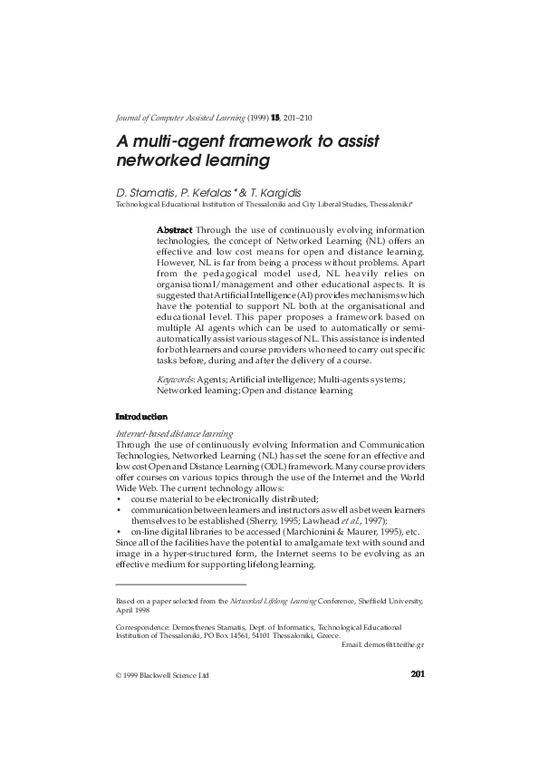 (PDF) A multi-agent framework to assist networked learning