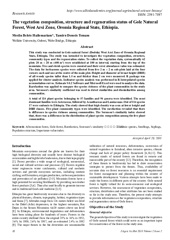 (PDF) The vegetation composition, structure and regeneration status of ...