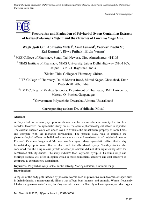 (PDF) Preparation and Evaluation of Polyherbal Syrup Containing ...