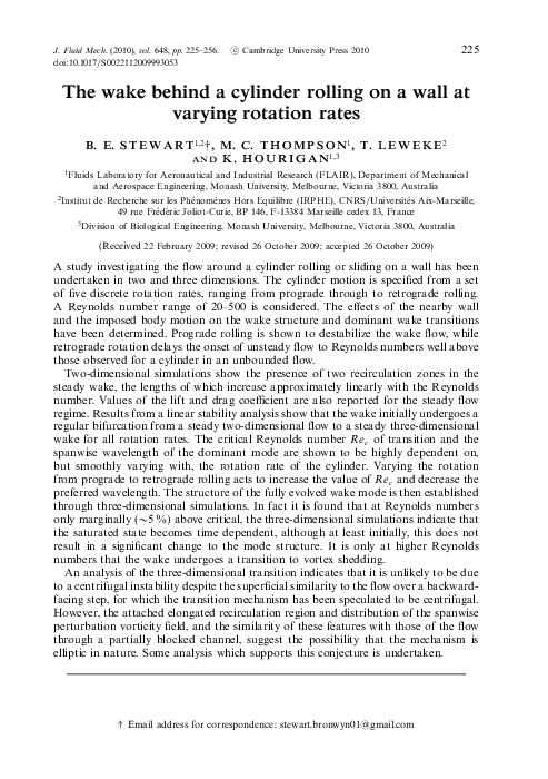 (PDF) The wake behind a cylinder rolling on a wall at varying rotation ...