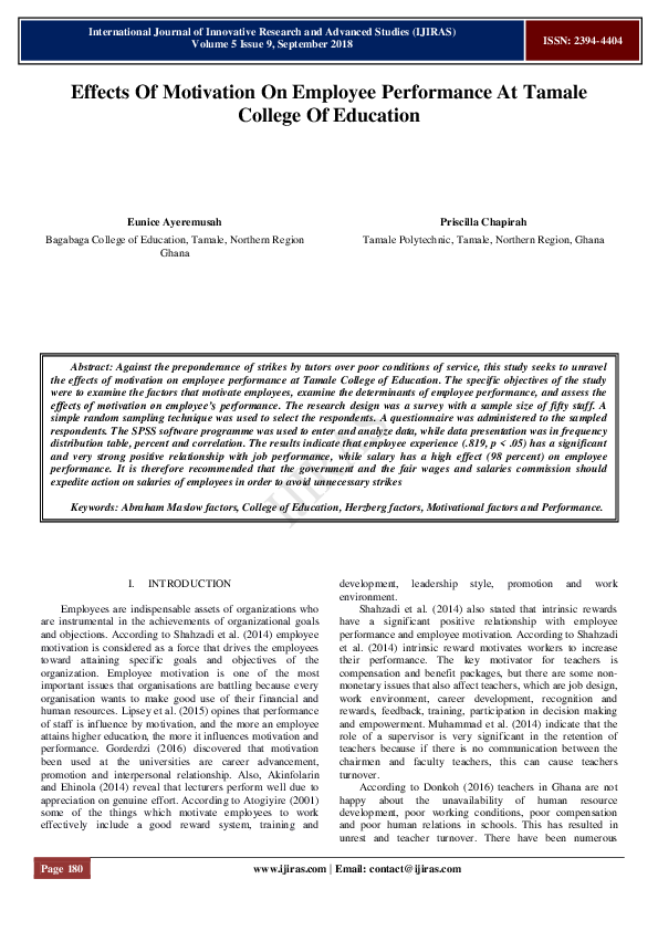 (PDF) Effects Of Motivation On Employee Performance At Tamale College ...