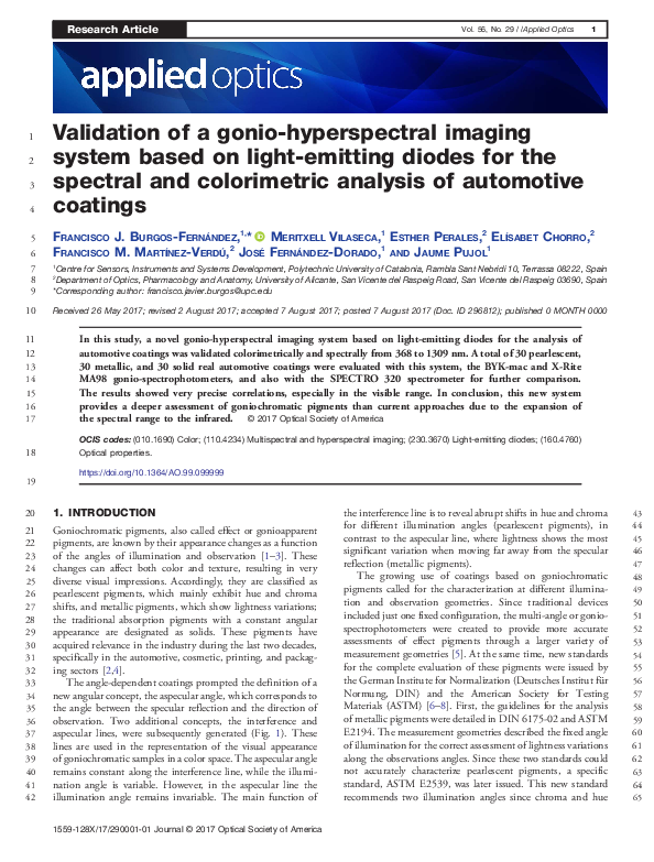 (PDF) Validation of a gonio-hyperspectral imaging system based on light-emitting diodes for the ...