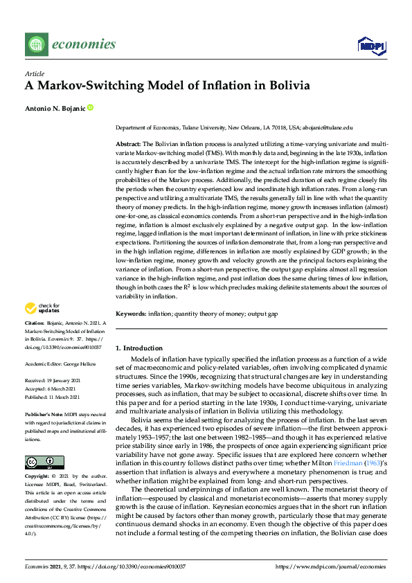 (PDF) A Markov-Switching Model of Inflation in Bolivia