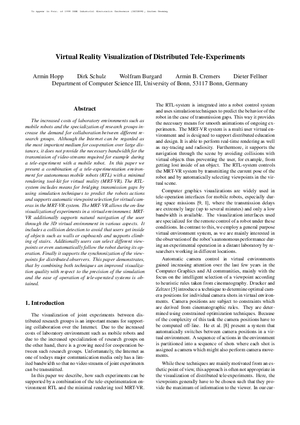 (PDF) Virtual reality visualization of distributed tele-experiments