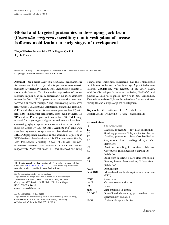 (PDF) Global and targeted proteomics in developing jack bean (Canavalia ...