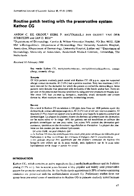 (PDF) Routine patch testing with the preservative system Kathon CG