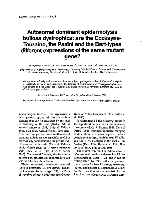 (PDF) Autosomal dominant epidermolysis bullosa dystrophics: are the ...