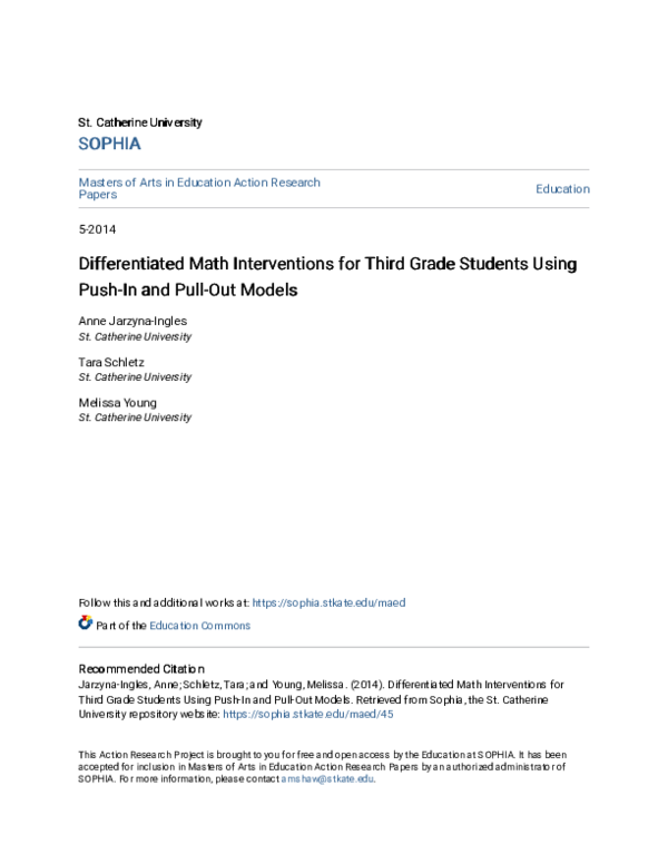 (PDF) Differentiated Math Interventions for Third Grade Students Using ...