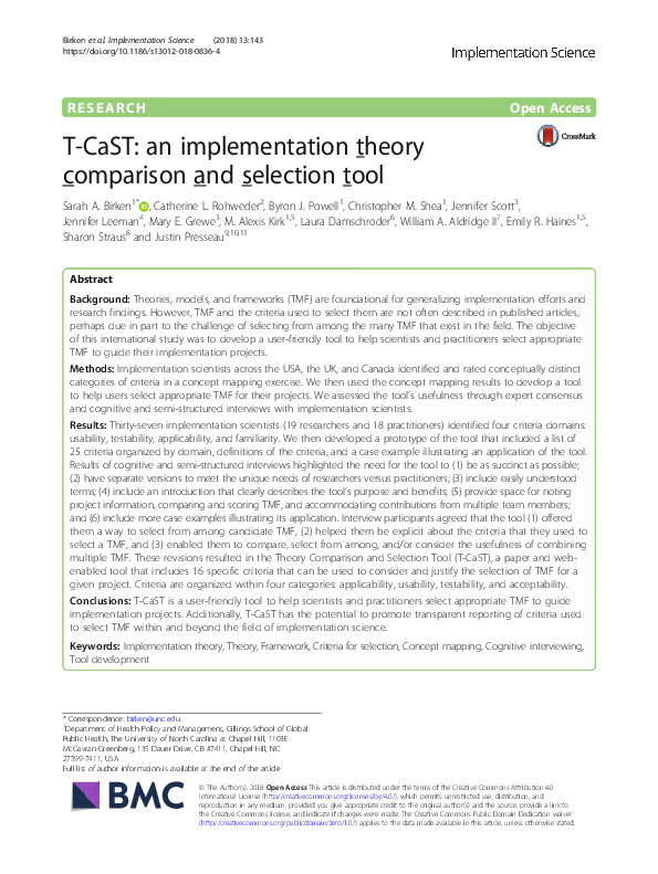 (PDF) T-CaST: an implementation theory comparison and selection tool