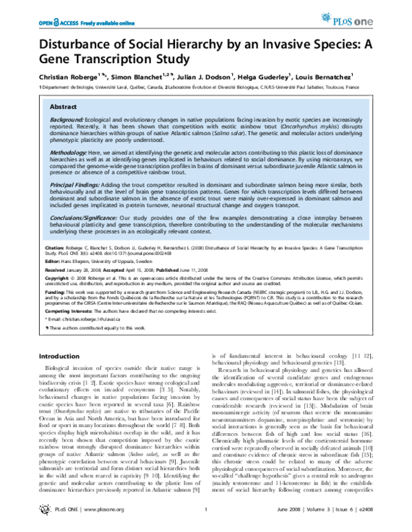 (PDF) Disturbance of Social Hierarchy by an Invasive Species: A Gene ...