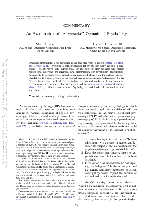 (PDF) An Examination of "Adversarial" Operational Psychology