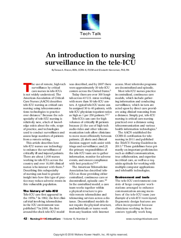 (PDF) An introduction to nursing surveillance in the tele-ICU
