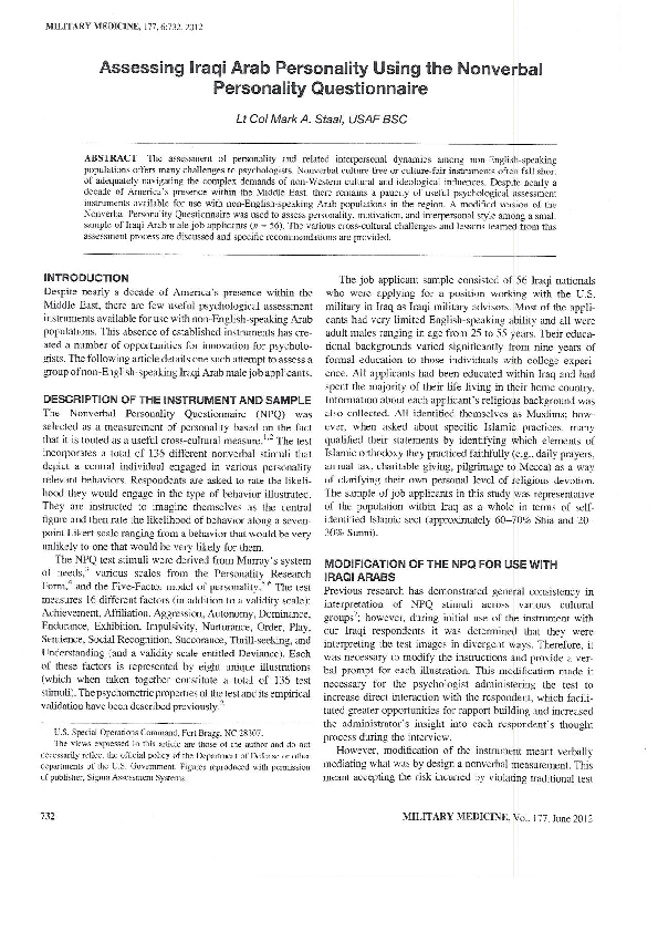 (PDF) Assessing Iraqi Arab Personality using the nonverbal Personality ...