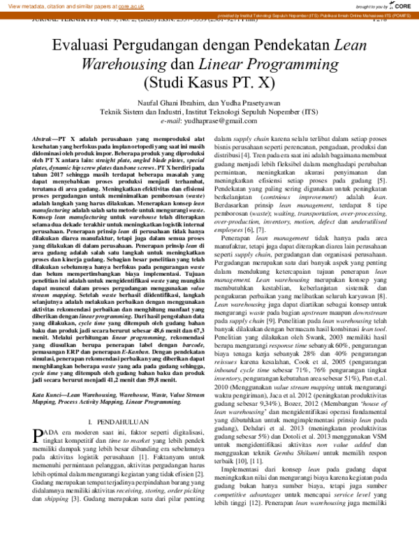 (PDF) Evaluasi Pergudangan dengan Pendekatan LeanWarehousing dan Linear Programming (Studi Kasus ...