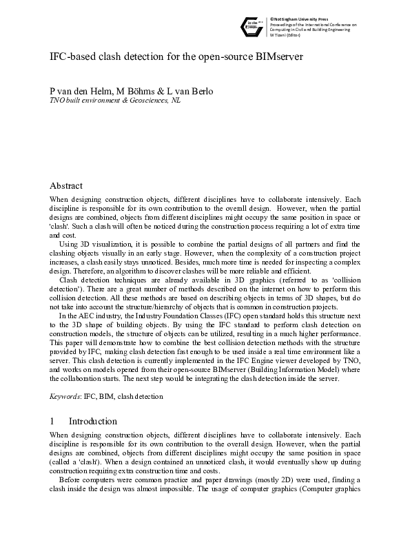 (PDF) IFC-based clash detection for the open-source BIMserver