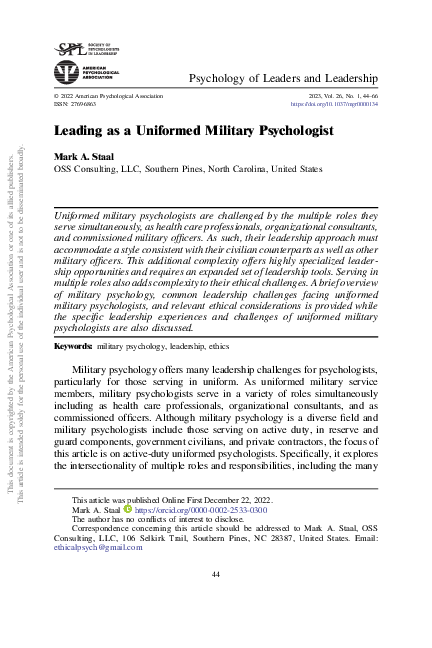 (PDF) Leadership Challenges for Military Psychologists