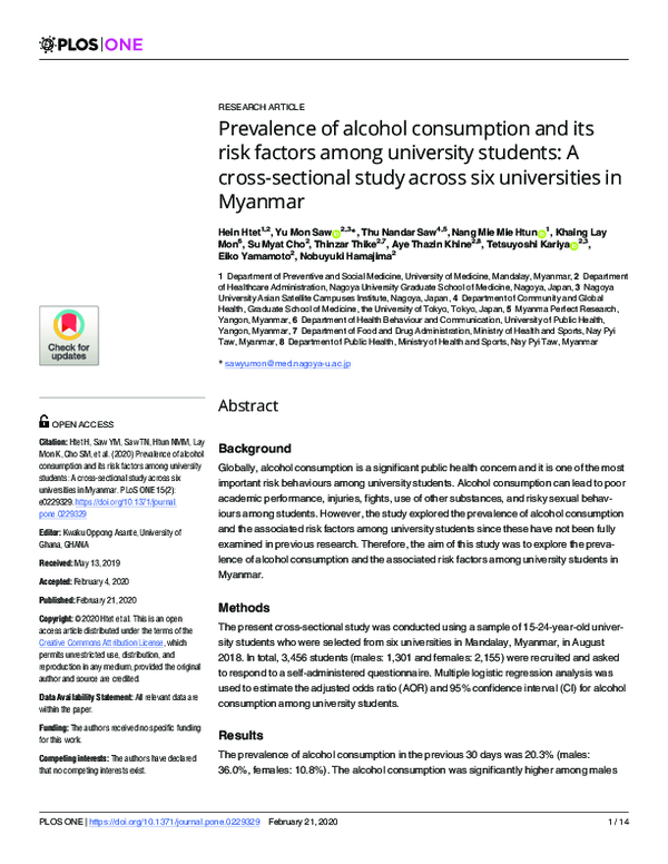 (PDF) Prevalence of alcohol consumption and its risk factors among university students: A cross ...