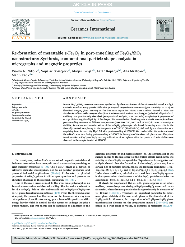 (PDF) Re-formation of metastable ε-Fe2O3 in post-annealing of Fe2O3 ...