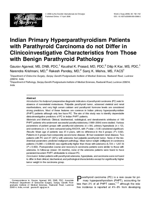 (PDF) Indian Primary Hyperparathyroidism Patients with Parathyroid ...