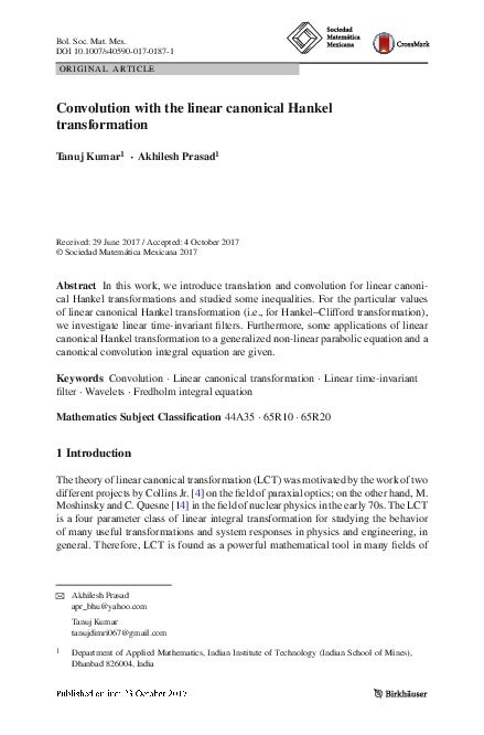 (PDF) Convolution with the linear canonical Hankel transformation