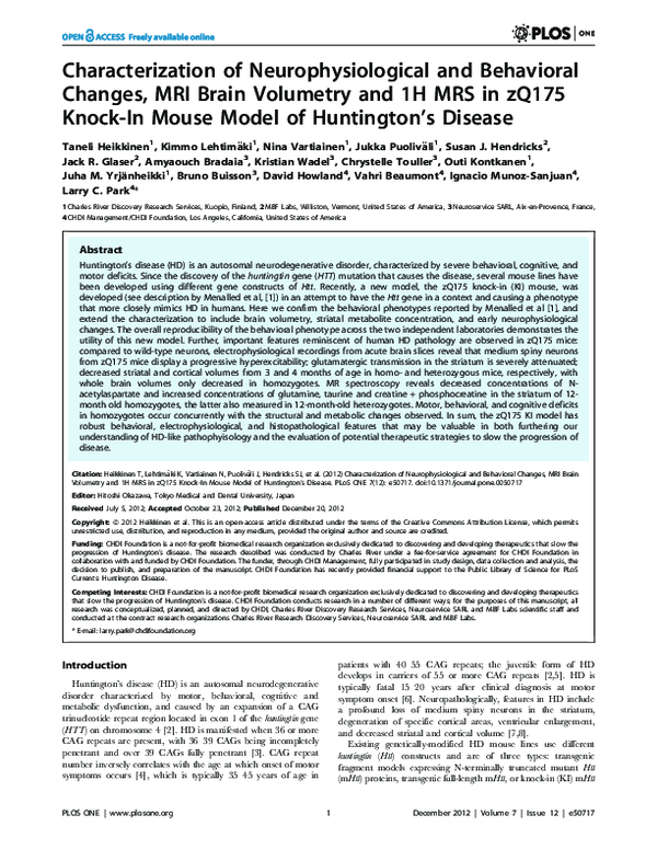 (PDF) Characterization of Neurophysiological and Behavioral Changes, MRI Brain Volumetry and 1H ...