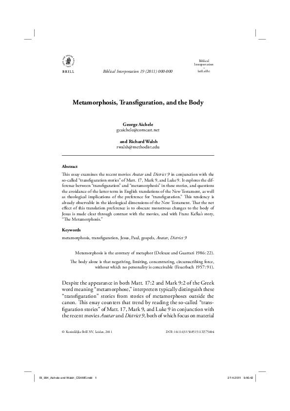 (PDF) Metamorphosis, Transfiguration, and the Body