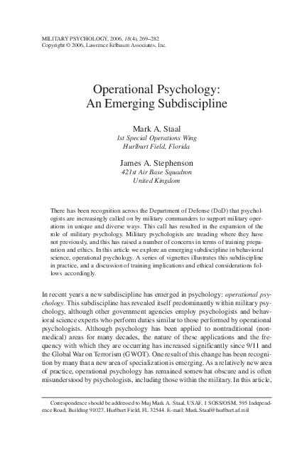 (PDF) Operational Psychology: An Emerging Subdiscipline