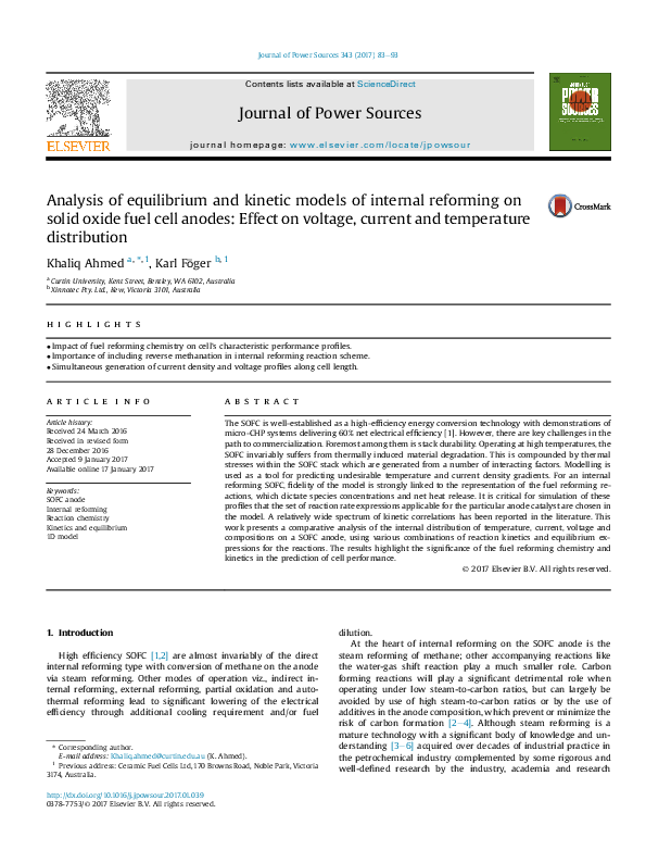 (PDF) Analysis of equilibrium and kinetic models of internal reforming ...