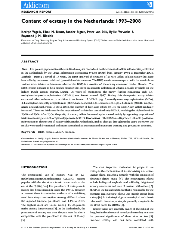 (PDF) Content of ecstasy in the Netherlands: 1993-2008