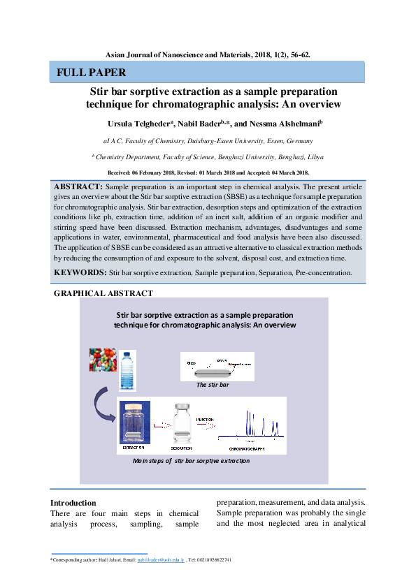 (PDF) Stir bar sorptive extraction as a sample preparation technique ...