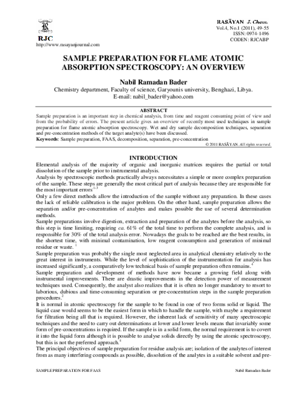(PDF) Sample Preparation for Flame Atomic Absorption Spectroscopy: An ...