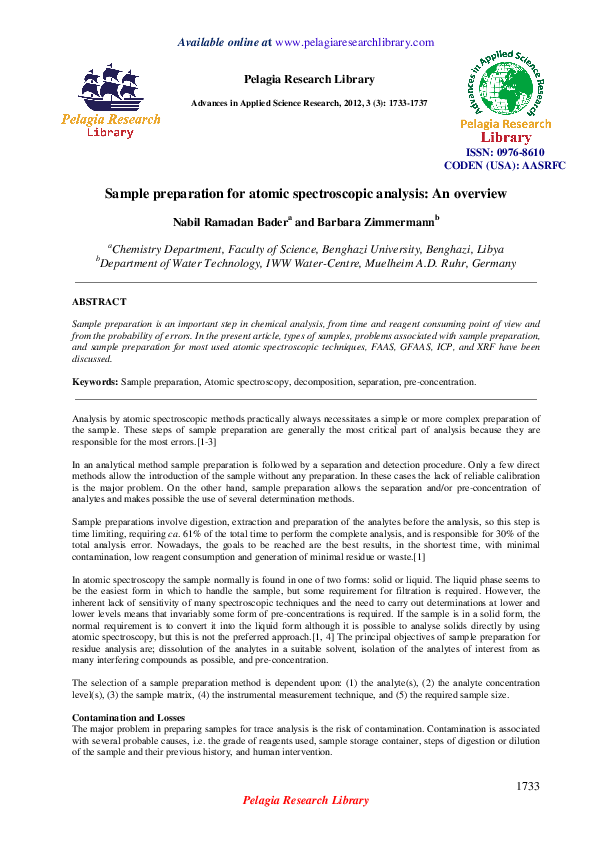 (PDF) Sample preparation for atomic spectroscopic analysis: An overview