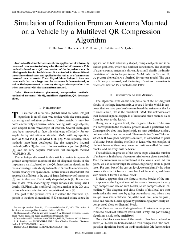 (PDF) Simulation of radiation from an antenna mounted on a vehicle by a multilevel QR ...
