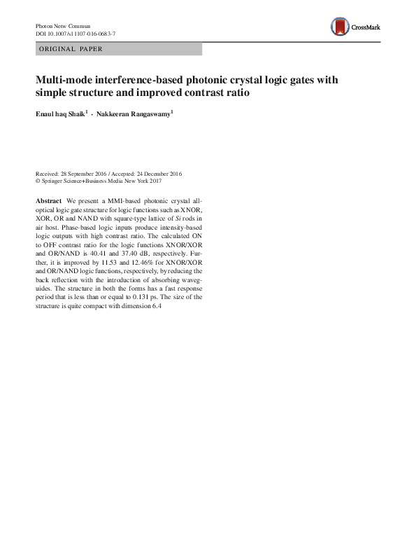 Pdf Multimode Interference Based Photonic Crystal Waveguide Power Splitter