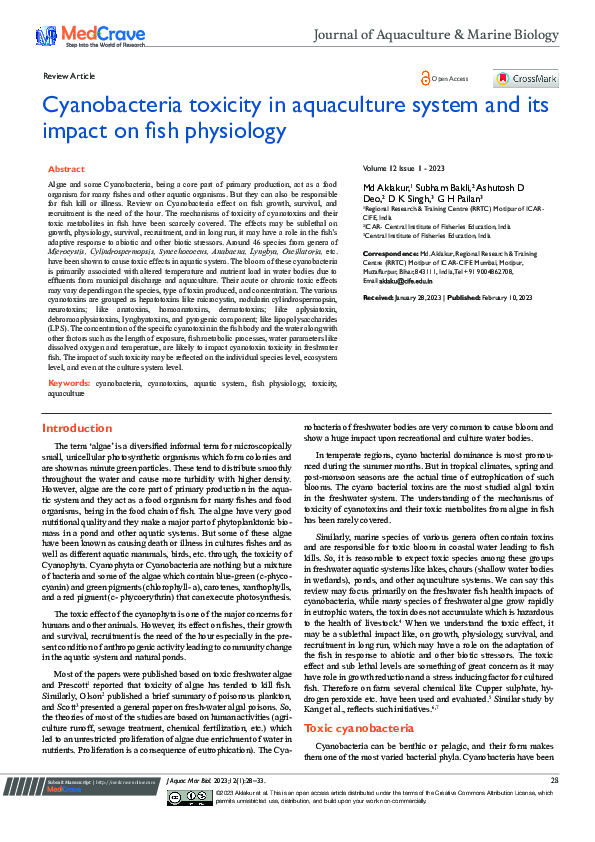 (PDF) Cyanobacteria toxicity in aquaculture system and its impact on fish physiology